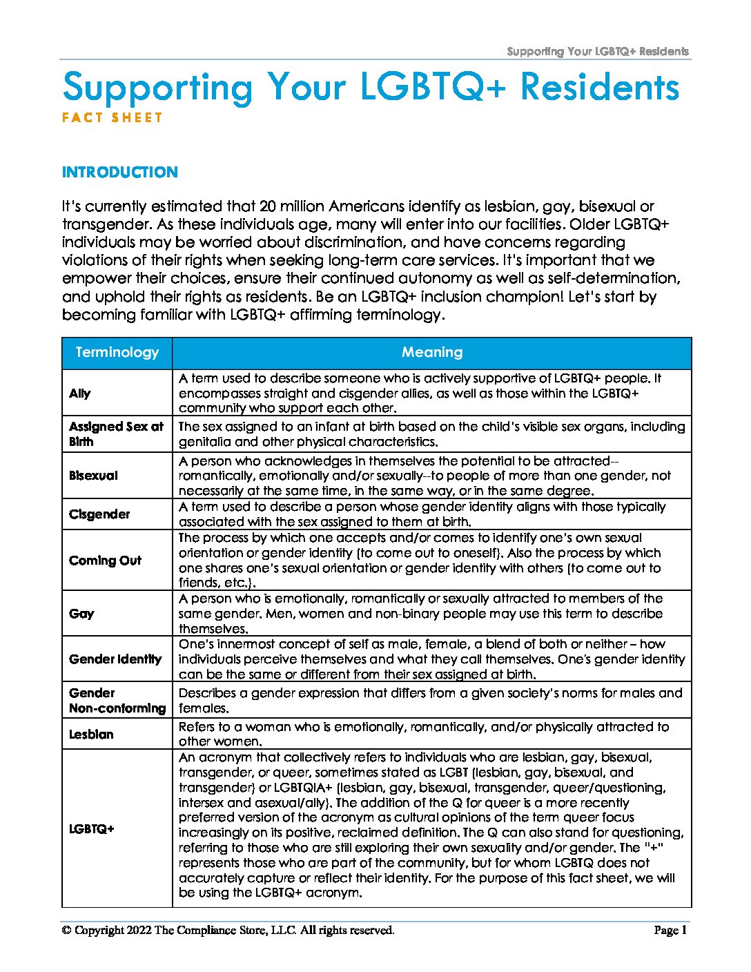 Supporting Your LGBTQ Residents Fact Sheet - The Compliance Store